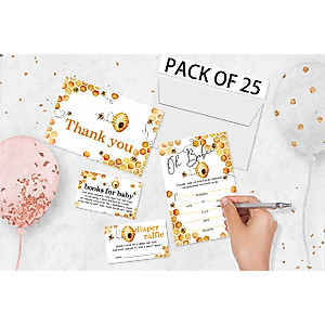 Baby Shower Invitation Set, Books For Baby, Thank You, Diaper Raffle, Fill In Invites Cards, Each Design 25 Cards & Envelopes (Total 100 Cards) – (bb013-taozhuang)