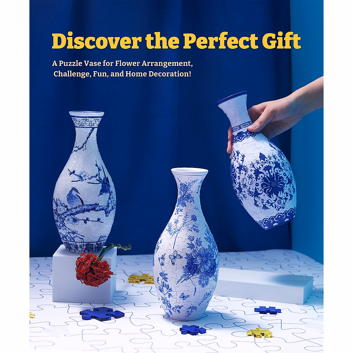 Pintoo 3D Puzzle Vase Unique Flower Vase Made by 160 Curved Plastic Puzzle Pieces House Warming Gift for Flower Arrangements and Home Decoration - [S1033] (Classic, Blooming Season)