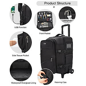 Relavel Barber Travel Backpack, Rolling Makeup Train Case Hairstylist Traveling Bag for Hairdressers and Makeup Artists, Heat Insulation Layer and Adjustable Dividers Cosmetology Case on Wheels