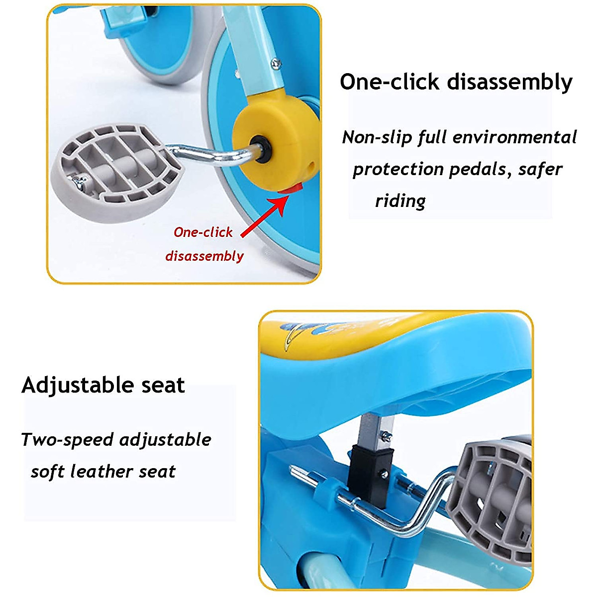 NUBAO Stroller Wagon Kids Bicycle - Three Wheeled Scooter,Children's Tricycle with Foldable Grip and Adjustable Seat,Yellow Over 1 Year Old Girl Gifts (Color : Yellow)