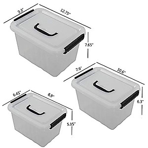 Wekioger Plastic Storage Bins for Multiuses/Clear Latching Box (12Qt, 6Qt, 3.5Qt)