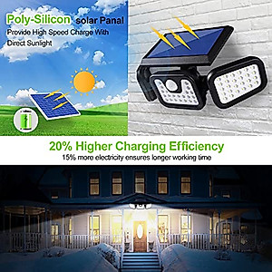 kuujojo Solar Lights Outdoor Garden, 2 Pack 74 LED / 3 Modes 270° Wide Angle Motion Sensor Outdoor Lights, IP65 Waterproof Solar Outdoor Lights, Security Flood Light for Patio Yard and Garage