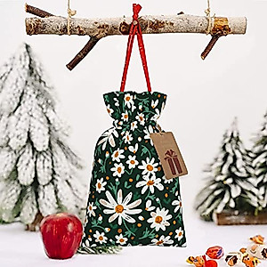 Drawstrings Christmas Gift Bags Watercolor-Daisy-Floral-Summer Presents Wrapping Bags Xmas Gift Wrapping Sacks Pouches Medium