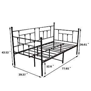 HAHRIR Metal Daybed Frame Set Premium Steel Slat Support Daybed，Multifunctional Mattress Foundation/Twin Day Bed Sofa(Black)