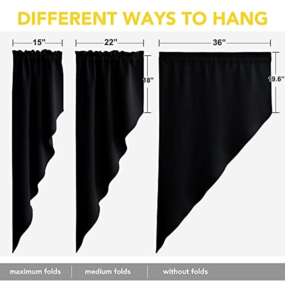 NICETOWN Blackout Window Treatment Pole Pocket Kitchen Tier Curtains- Tailored Scalloped Valance/Swags for Living Room (2 Panels, 36" W X 63" L Each Panel, Black)