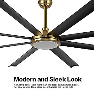 WINGBO 64" Ceiling Fan with Lights and Remote Control, Brass and Black Ceiling Fan, 8 Aluminum Blades, 6-Speed Reversible DC Motor, Modern Ceiling Fan for Kitchen Bedroom Living Room, ETL Listed
