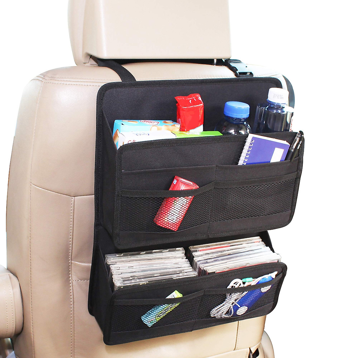 ITIDY Car-SeatBack-Organizer, Seat Back Protector for Baby Accessories and Kids Small Toys, Travel Essentials Holder, Storage Bag for Cars/Vans/SUVs/RVs,Black