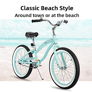 JOYSTAR 20 Inch Kids Beach Cruiser Bike for Girls Ages 6-10 Years Old Single Speed Kids Bike with Coaster Brake Green