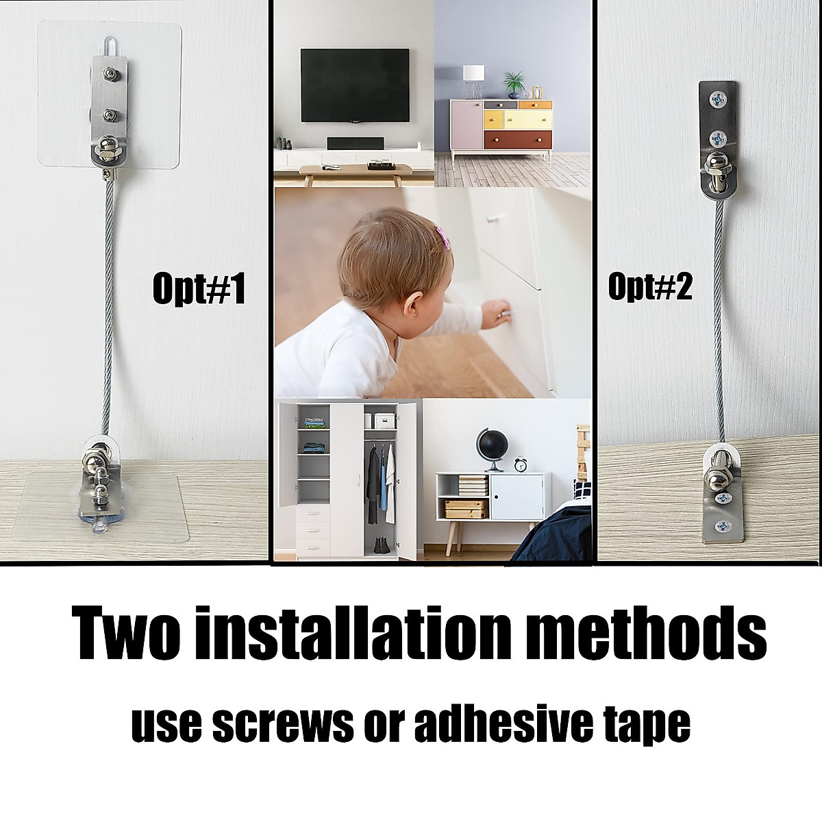 Upgraded Anti Tip Furniture Anchors 2 Pack,Stainless Steel Furniture Straps Wall Anchors Kit,Furniture Wall Straps Protect Children & Pets Safety