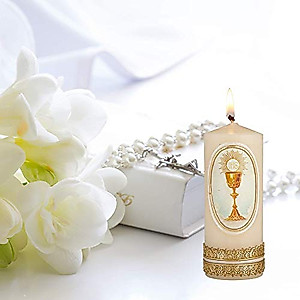 First Communion Candle with Chalice and Host Decoration, Keepsake Gift for Girls and Boys, 4 3/4 x 2 Inches