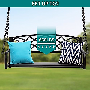 YITAHOME Heavy Duty Metal Hanging Porch Swing Chair Outdoor Swing Steel Patio Bench Lounge Capacity 660lb for Garden, Balcony, Living Room, Black Rose