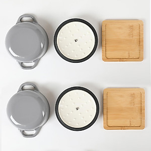 HAWOK Enameled Cast Iron Mini Dutch Oven,Dia5.51inch,23oz, Set of 2 Gray