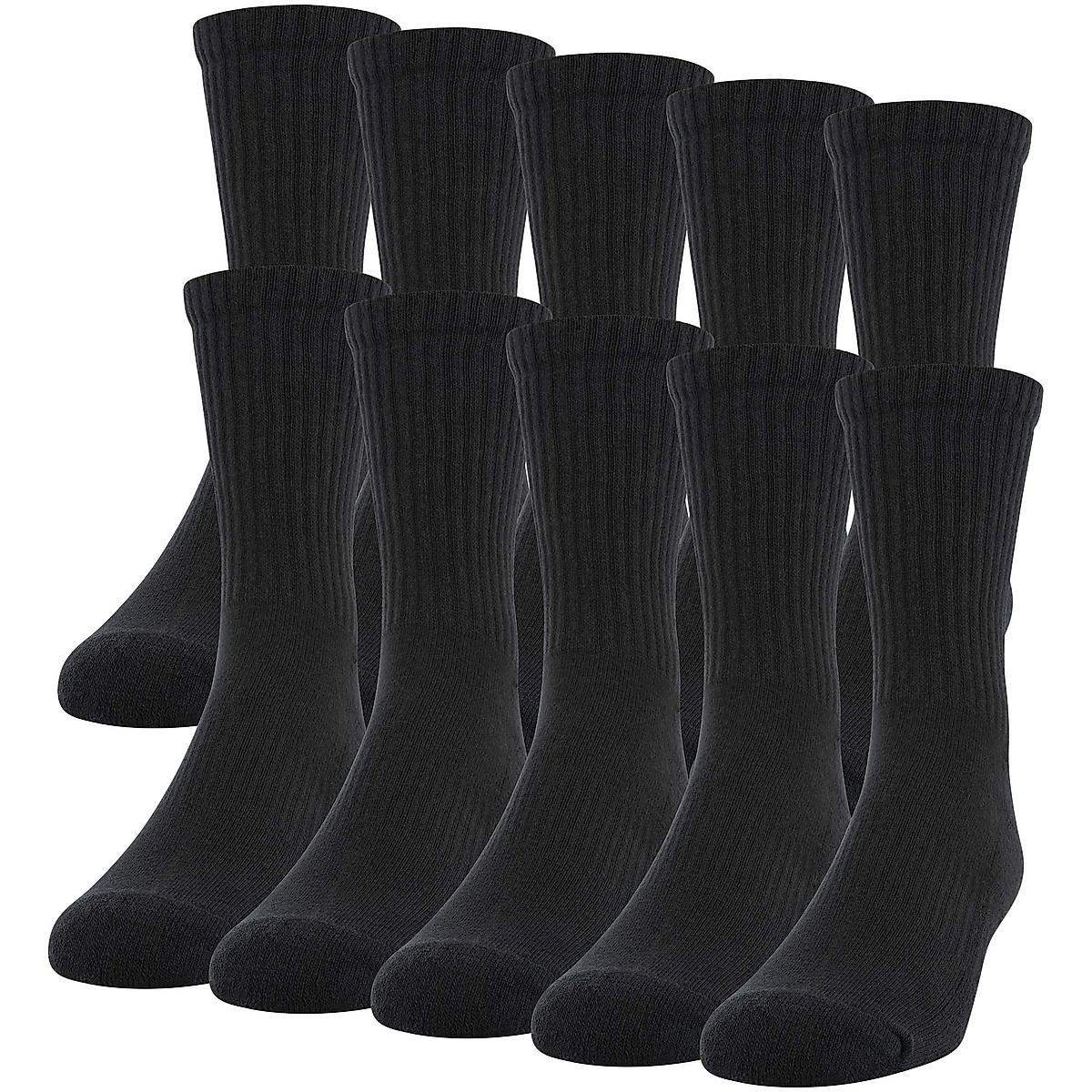 Gildan Men's Active Cotton Crew Socks, 10-Pairs, Black, Shoe Size: 6-12