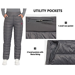Little Donkey Andy Women's Down Pants Lightweight Insulated Puffy Sweat Pants High Waist Warm Puffer Quilted Trousers for Women Snow Winter Outdoor Camping Running Golf Jogging Hiking, Grey, X-Large