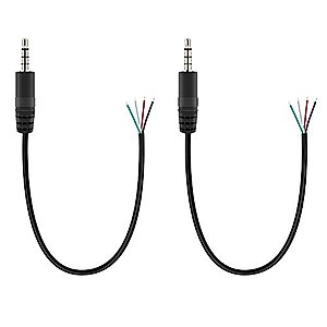 Fancasee 2 Pack Replacement 3.5mm 1/8" TRRS Stereo Male Plug to Bare Wire Open End Audio Cable for Headphone Headset Earphone Microphone Cable Repair