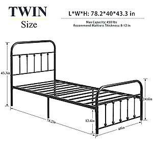 VECELO Metal Platform Bed Frame, Mattress Foundation with Headboard & Footboard,No Box Spring Needed,Twin Size