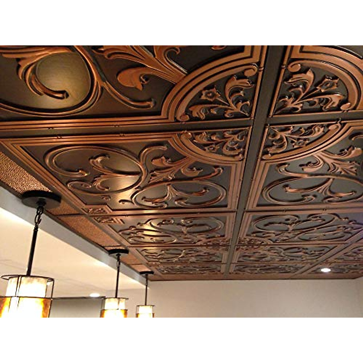 Lilies and Swirls-Faux Tin Ceiling Tile - Antique Copper 25-Pack