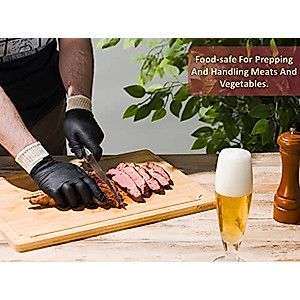 Nechtik BBQ Gloves disposable - 4 Cotton Glove Liners and 100 Disposable Gloves - Meat Gloves - Machine Washable - Powder Free Latex Free, Black Nitrile Gloves
