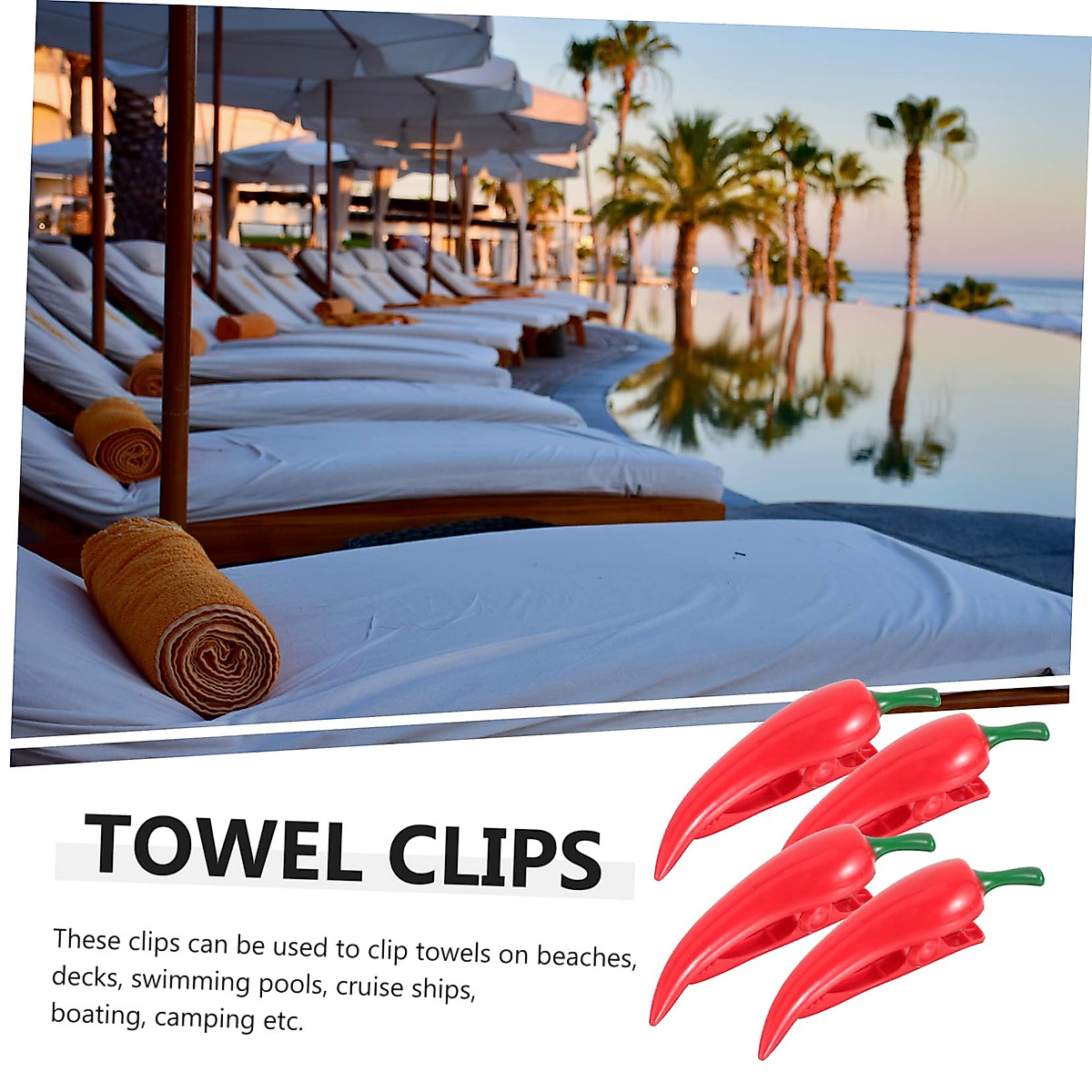 Beatifufu 4Pcs Portable Pepper Shaped Beach Towel Clips Chair Holders for Beach Towels Holiday Pool Accessories Multipurpose Towel Holders for Secure Towel Placement