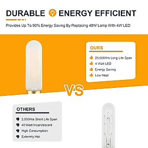 T10 LED Frosted Bulb- Dimmable E26 LED Tube Bulbs 40W Equivalent- 2700K Soft Warm- 4W Vintage Tubular Edison Light Bulbs for Chandelier, Cabinet, Desk/Piano Lamp, Mason Jars, Bathroom Vanity- 3 Count