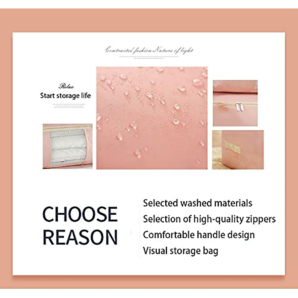 ZKQ Storage Bag, Oxford Cloth, Quilt Bag, Clothing Storage, Double Zipper, Washable, Moisture-Proof, Pink, Medium