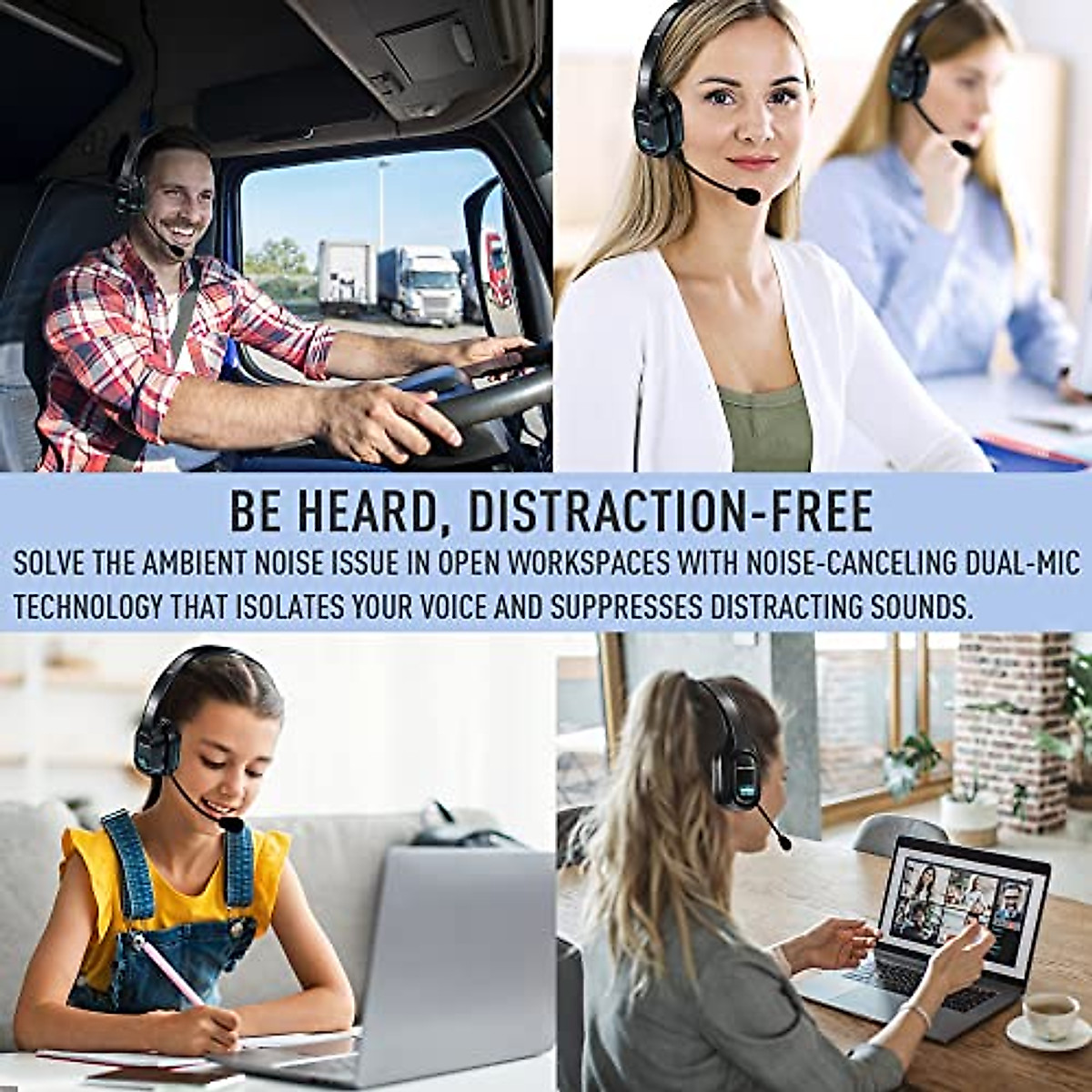 VELKPRO Wireless Headset with Microphone - Noise Canceling Headphones with Mic - On-Ear Earphones with USB Dongle for Office Work, Video Calling, Call Center - 32H Talk Time, Clear Audio Transmission