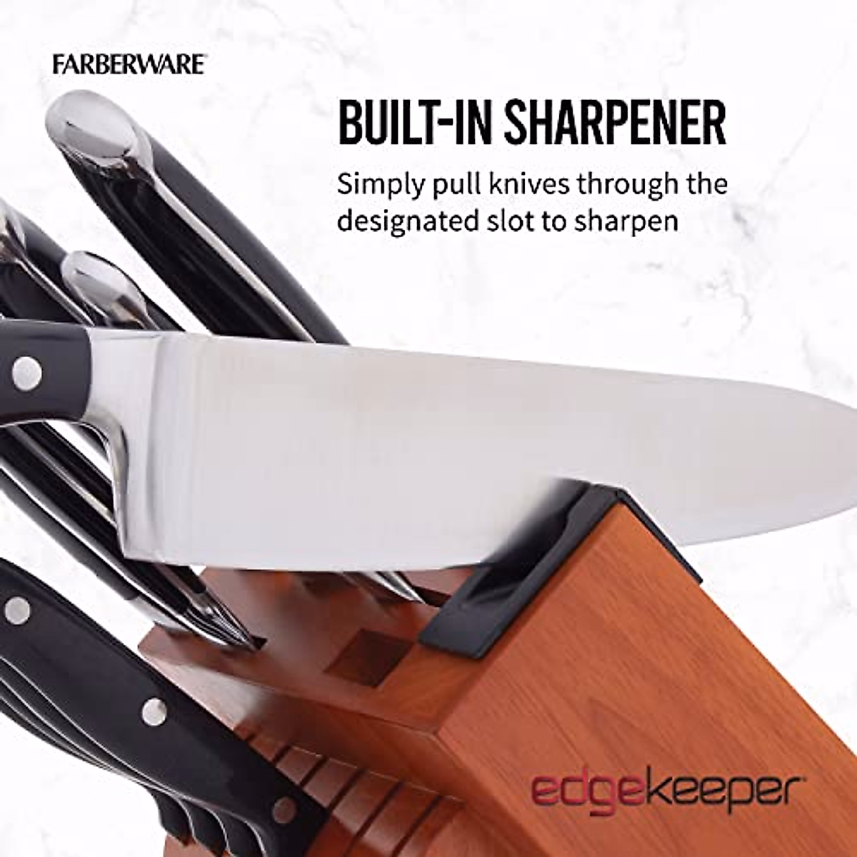 Farberware Edgekeeper Professional 15-piece Forged Triple Riveted Knife Block Set with Built-in Edgekeeper, Black
