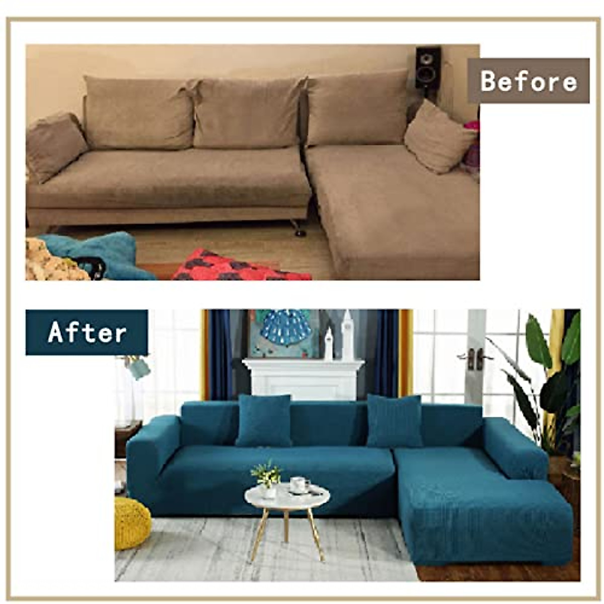 OITTO L Shaped Stretch Sofa Cover,Sectional Sofa Cover,Thickened Elastic Covers for Kids Pet Sofa - 4 Seater Navy Blue Universal Furniture Protector (235~300cm)
