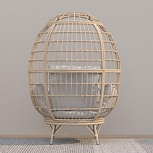 wallowsun Oversized Wicker Egg Chair,All-Weather Indoor Outdoor Lounge Chairs with 4 Cushions, 460lb Capacity,Egg Basket Chair for Patio Backyard Balcony Living Room