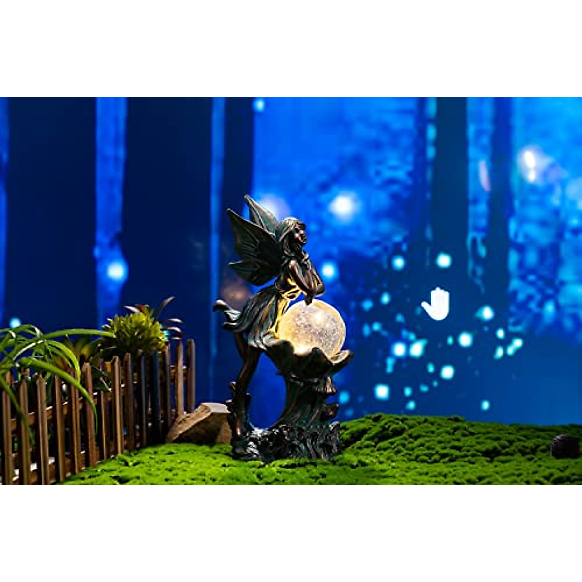 TERESA'S COLLECTIONS Solar Garden Fairy Statue, Outdoor Patina Bronze Fairy Sculptures with Crackle Glass, Garden Figurines Lawn Ornaments Garden Art for Balcony Patio Yard Decor 12.4 Inch