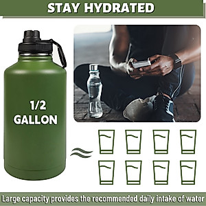 DEFUNX 64 Oz Water Bottle with Sleeve - Military Green Half Gallon Insulated Water Jug with Handle - Stainless Steel Sports Bottle for Gym Workout Hiking Camo Black Pouch