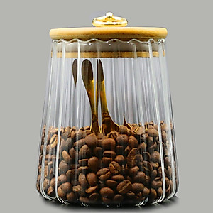 Viovian Glass Storage Coffee Container 650ml(22 FL OZ) Glass Coffee Nuts Canister Glass Jar with Lid Petal Decorative Glass jar with Bamboo Lid for Sugar Coffee Beans Tea Candy Food(Taper)