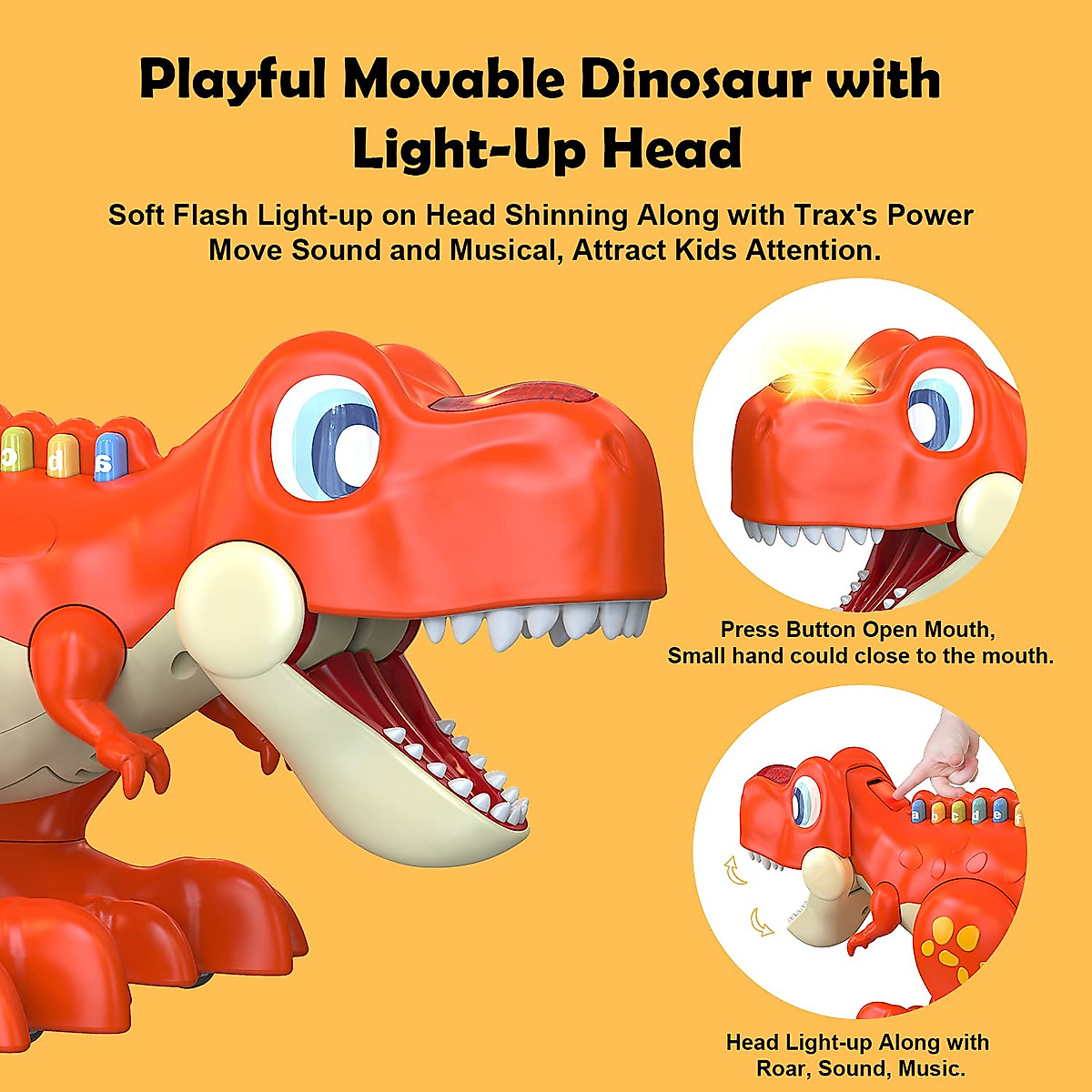 Baby Dinosaur Musical Toys 6-12-18 Months，Toddler Music Dinosaur Toy, Animal Push Toys for Toddlers 1-3, 26 Key Light and Sound Toys