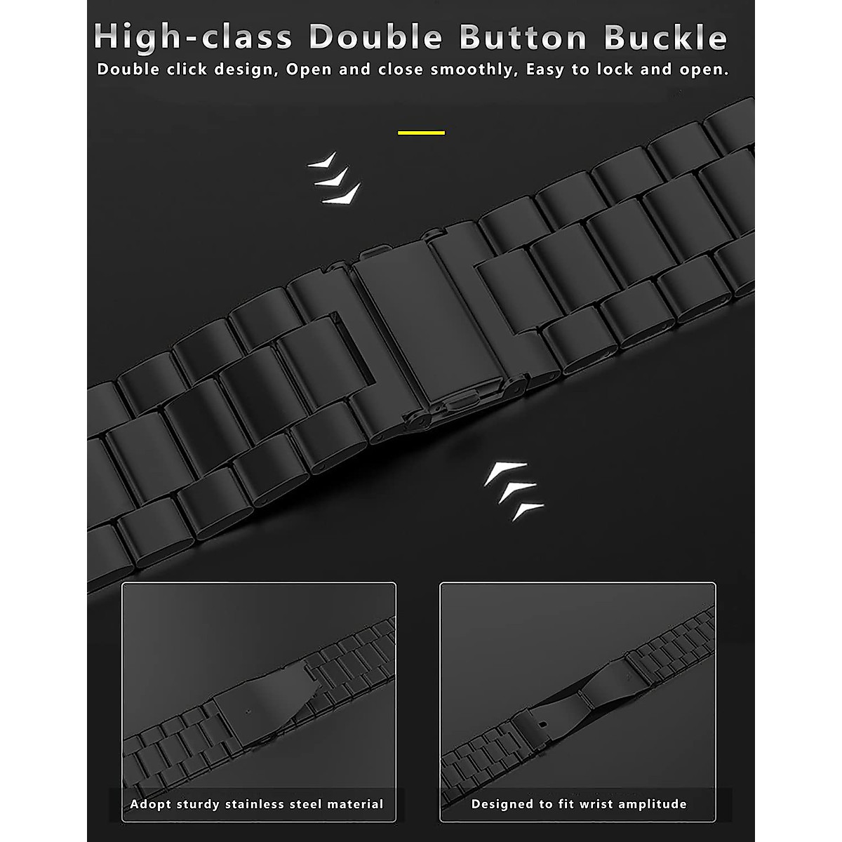 Olytop Galaxy Watch 4/6/7 Classic 47mm 46mm 43mm 42mm/5 Pro 45mm Bands, Samsung Galaxy Watch 7/FE/6/5/4 Bands 44mm 40mm, 20mm Metal Stainless Steel Replacement Wristband Strap for Men Women, Black