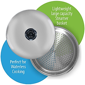 Maxam 30 Quart Stock Pot & Steamer Basket Set - Waterless Cooking & High Heat-Retention - Soup Pot w/Lid for Cooking & Serving