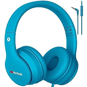 MIDOLA Kids Headphones Wired Over Ear Foldable Volume Limit 85dB /110dB Light Foldable Headset with Inline AUX 3.5mm Mic for Child Boy Girl Travel School Gaming Pad PC Laptop Tablet Blue
