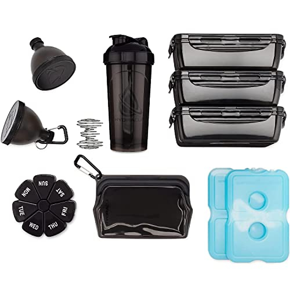 Hydra Cup Insulated Meal Prep Lunch Bag - Food Containers, Shaker Bottle, Luggage Sleeve, Ice Packs, Protein Funnels, For Travel, Work, Gym, Keep Food Hot or Cold