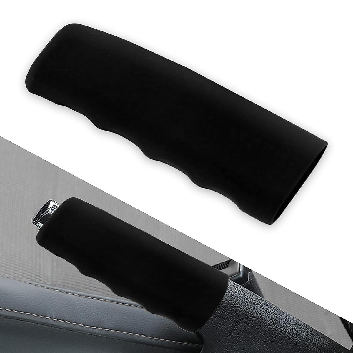 QODOLSI 1 PC Car Handbrake Handle Cover, 4.8" x 1.65" x 1.41" Silicone Wavy Anti-slip Parking Brake Covers, Universal Protective Accessories, Compatible with Cars, Trucks, Vans, SUVs (Black)