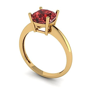 Clara Pucci 2.0 ct Cushion Cut Solitaire Natural VVS1 Red Garnet Engagement Bridal Promise Anniversary Ring 18K Yellow Gold Size 5