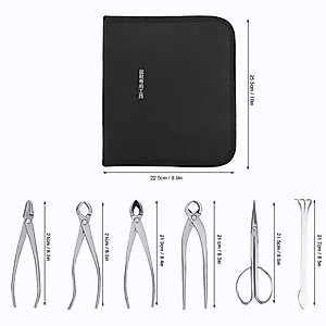 Bonsai Tool Set, 6 Pieces Bonsai Bonsai Tree Tool Kit Stainless Steel with Storage Bag Starter Trimming Care Kit Garden Cutting Tools for Loosen Soil Cutting Leaves