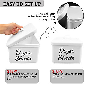 Laundry Dryer Sheets Holder Fabric Softener Dispenser with Lid for Room Decor and Organization Laundry Dispenser for Space Saving Laundry Room Storage Modern Farmhouse Metal Dryer Sheet Bin (White)