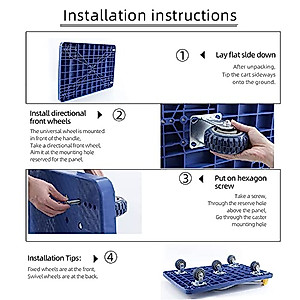 YSSOA Platform Truck with 1320lb Weight Capacity and 360 Degree Swivel Wheels, Foldable Push Hand Cart for Loading and Storage, Blue