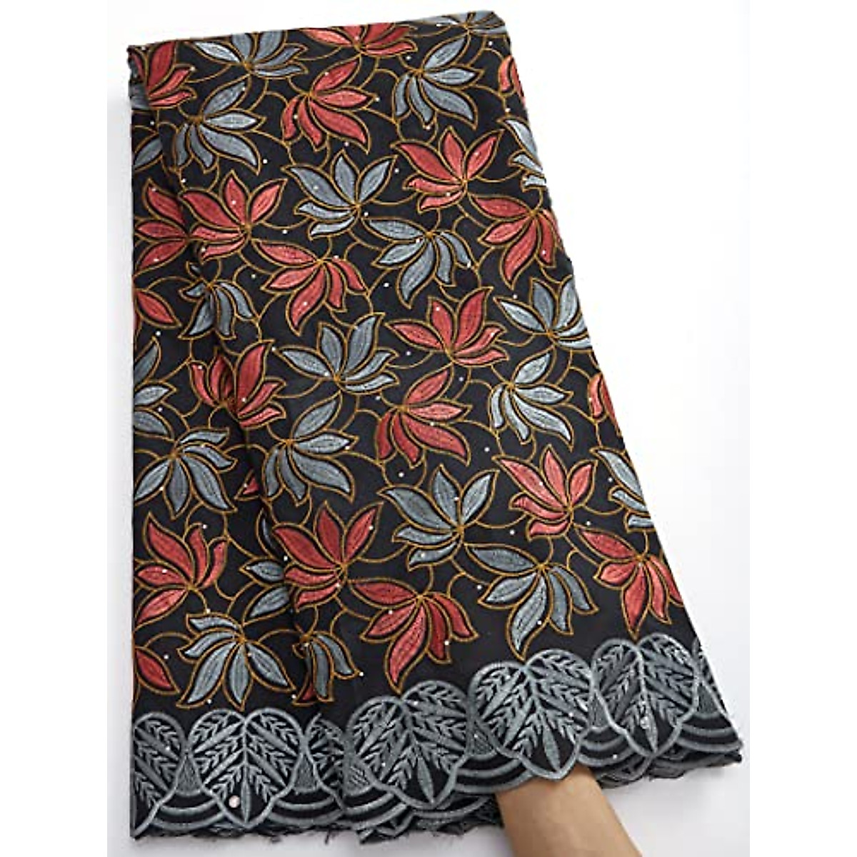 SJD LACE African Lace Fabric 5 Yards, Nigerian Embroidery Cotton Lace Fabric for Wedding Party Dress Sewing 28678