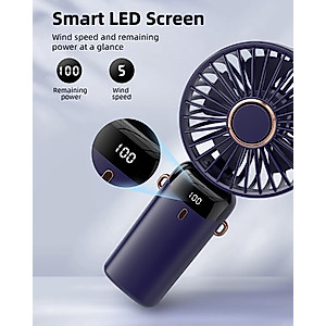 Koonie Portable Handheld Fan, Battery Operated Fan with Base, 8 Hours, Digital Display, 5 Speeds, 90° Ajustable, Rechargeable Mini Fan for Outdoor Indoor