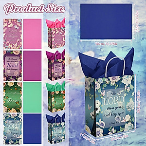 Tenceur 32 Pcs Bible Gift Paper Bags Religious Gift Bags with 32 Tissues Bible Verse Paper Gifts Bags with Handles Christian Gift Bag Inspirational Flower Party Favor Bags for Wedding Birthday Favors