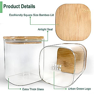 Glass Jars with Bamboo Lids, Square Glass Jar with airtight lids of 6 pack of 28oz, Square glass storage jars with airtight lids, Glass Food Storage Containers with airtight lids, Glass Panty Jars