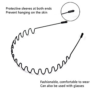 Yoozzeey 2 Pieces Metal Hair Bands, Unisex Black Wavy Spring Sports Headband Nonslip Fashion Headbands for Men Women