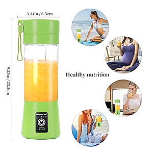Portable Blender Cup,Electric USB Juicer Blender,Mini Blender Portable Blender For Shakes and Smoothies, Juice,380ml, Six Blades Great for Mixing,Green