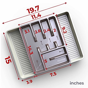 Mueller Large Flatware Kitchen Drawer Organizer, Expandable 19.7" x 15" Silverware Organizer, 6 Compartments, Heavy-Duty, Cutlery Tray for Utensils or Stuff, Dining Room, Living Room, Beige Mocha