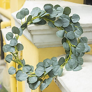COOWAS 2 Pack Artificial Eucalyptus Leaves Garland Feet Fake Vine Leaves Greenery for Wedding Party Outdoor Garden Office Home Kitchen Bedroom Wall Decor